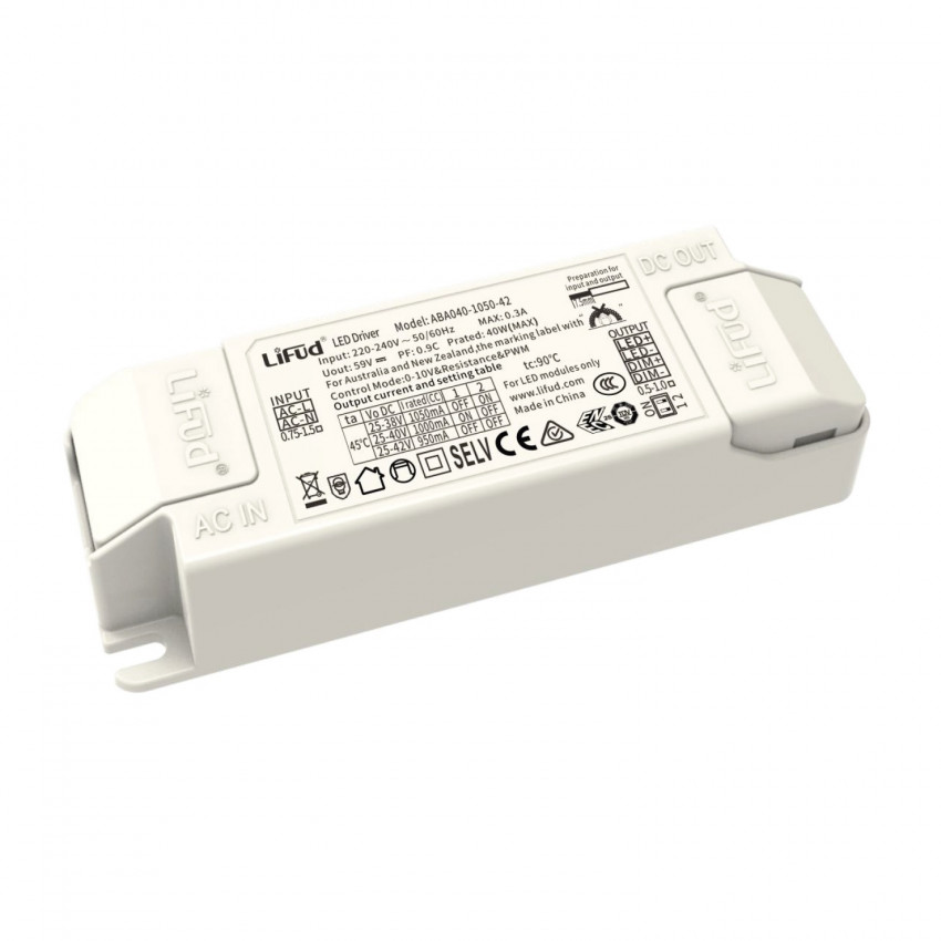 Driver LIFUD Regulable 0-10V 220-240V No Flicker Salida 25-38V 950-1050mA 24-40W LF-ABA040-1050 ...